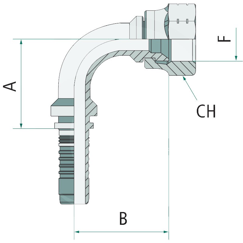 Raccord hydraulique à sertir femelle jic pn 12 dkj 3/4 pouce 90 degrès