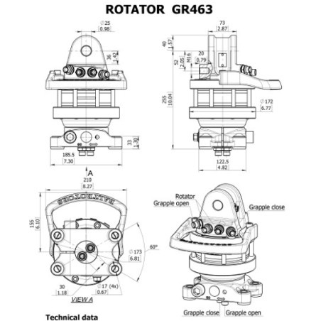 Hydraulic rotator gr463 flange - Rotator for grapple of crane, mini ...